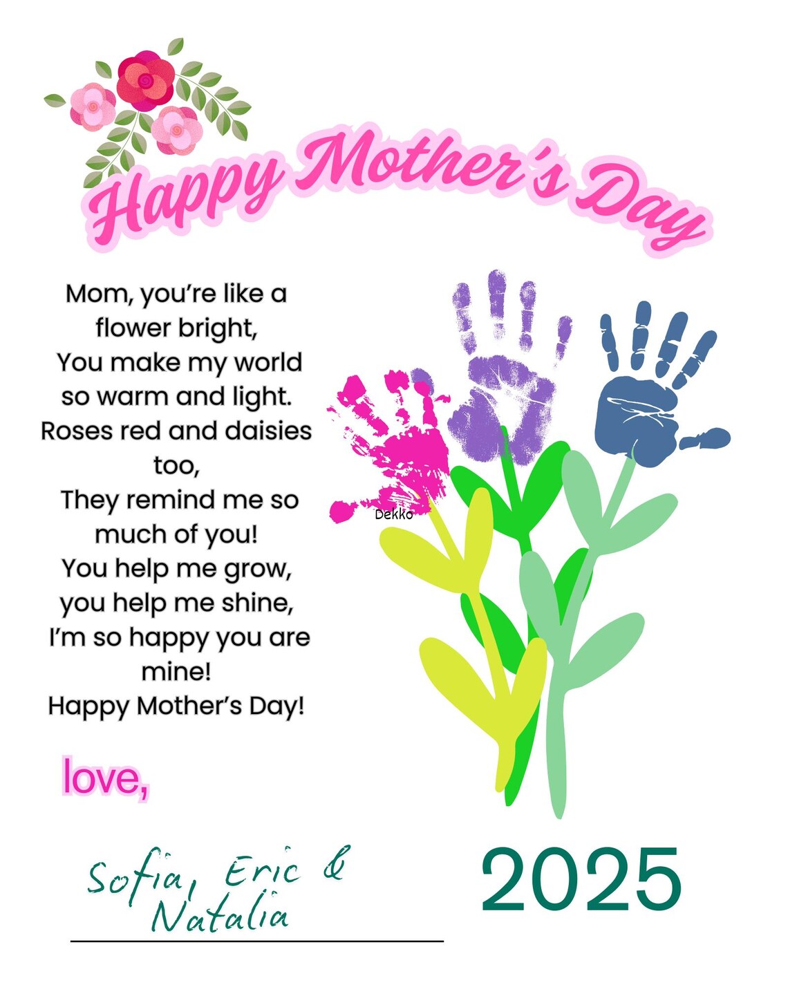 Mother’s Day DIY Printable Flower Bouquet |handprint Craft| Child's ...