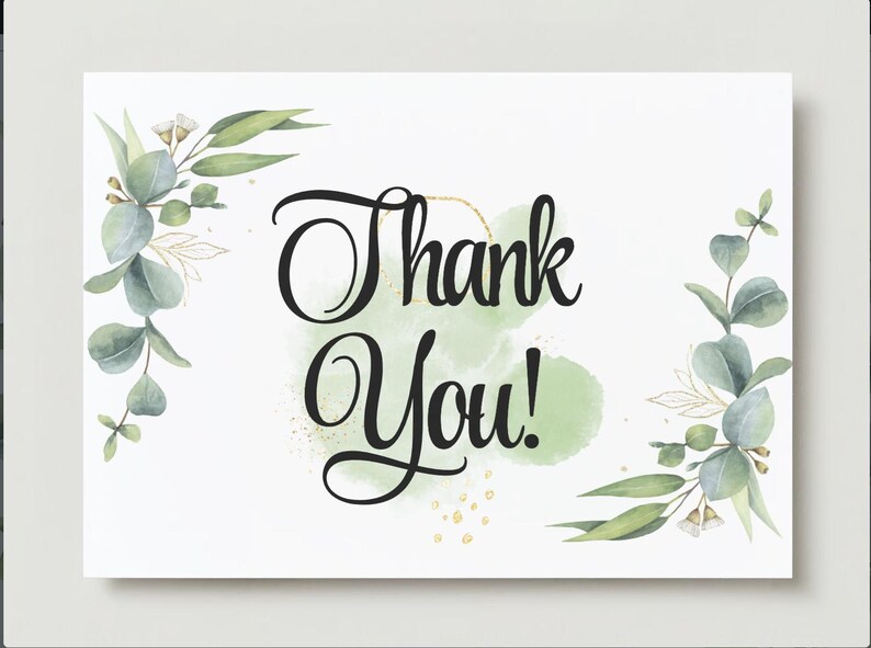 Printable Thank You Card Foldable Thank You Card Green Foliage Thank ...