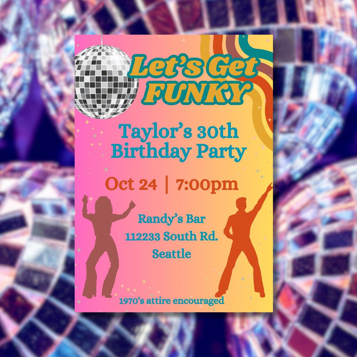 Funky Disco Party Invitation | Easy to Print| at Home Printing ...
