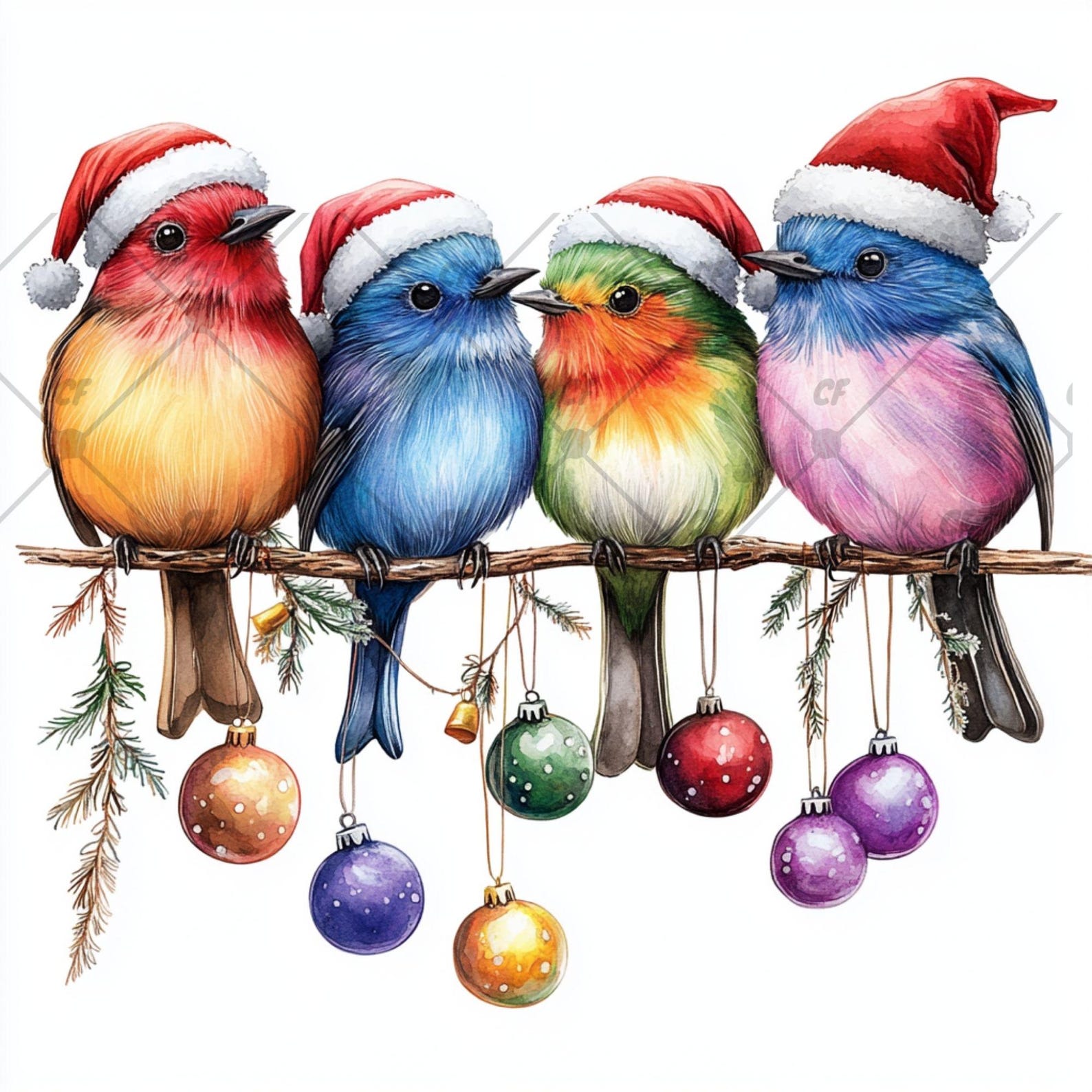 Christmas Birds Clipart PNG Bundle, Commercial Use,watercolor Winter ...