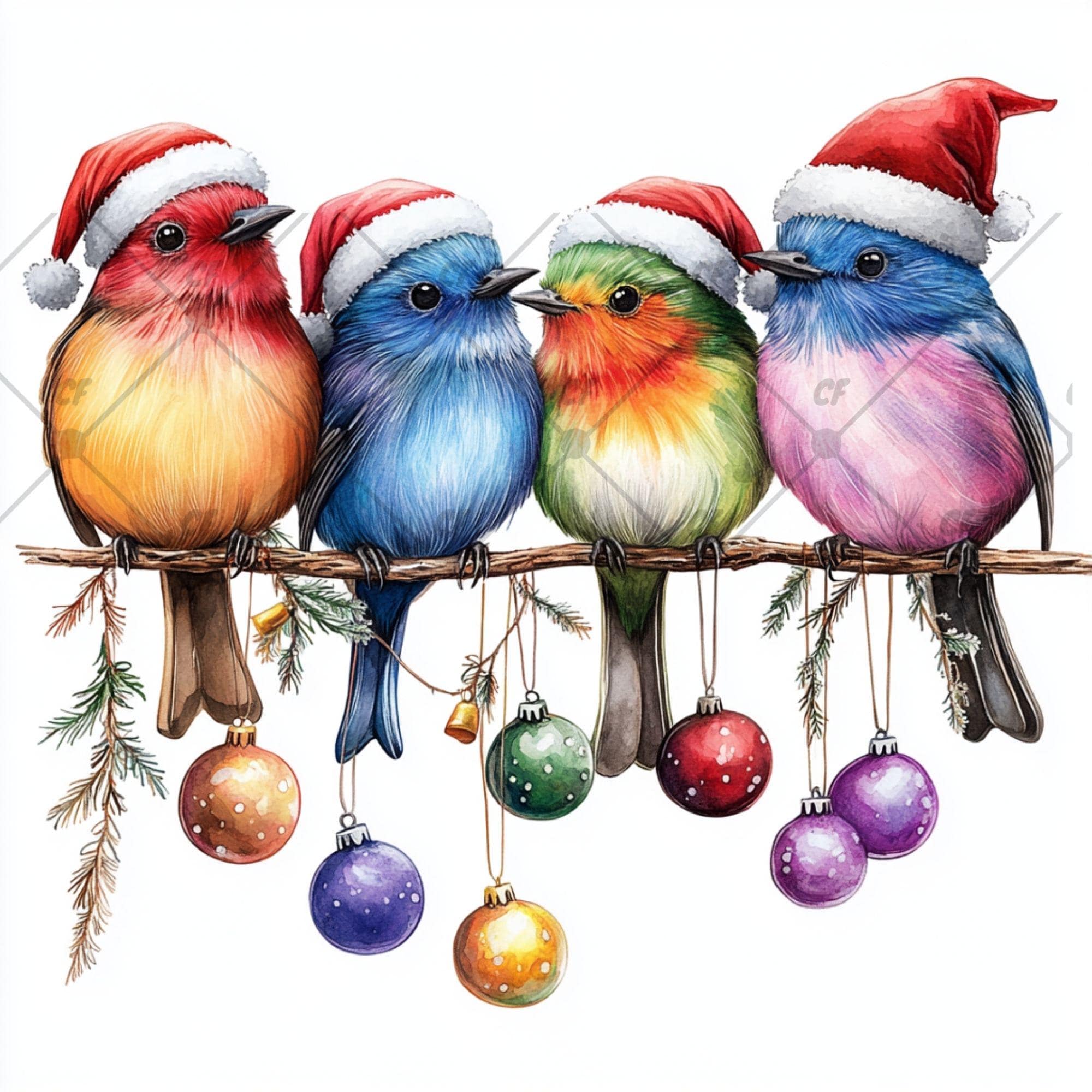 Christmas Birds Clipart PNG Bundle, Commercial Use,watercolor Winter ...