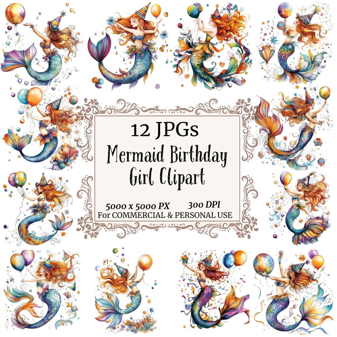 Mermaid Clipart, Mermaid Birthday Invite Clipart,birthday Clipart ...