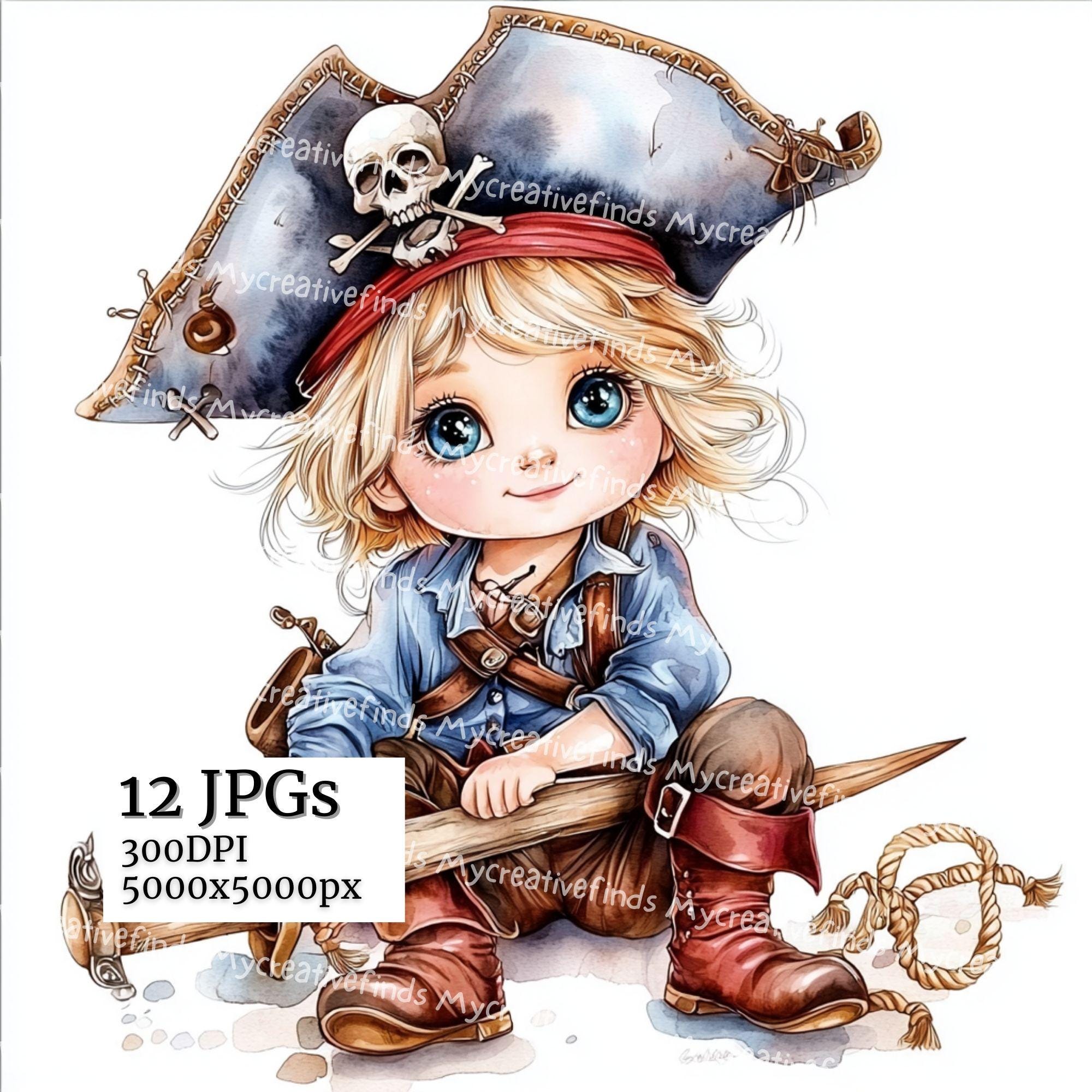 Boy Pirate Watercolor Clipart,pirate Clipart Junk Journaling Quirky ...