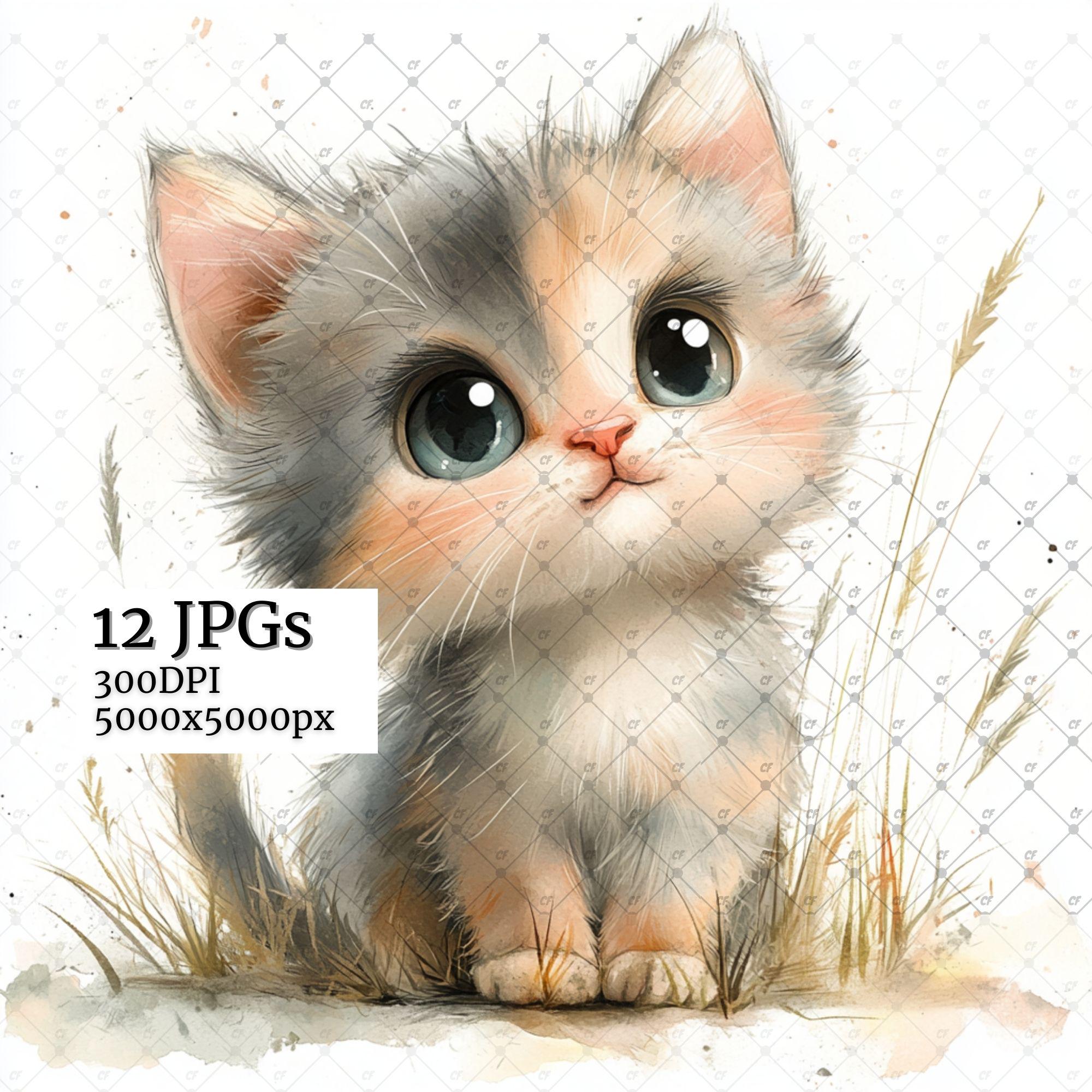 Watercolor Cute Cat Clipart,cat Clipart , Cat Lover Whimsical Animal ...