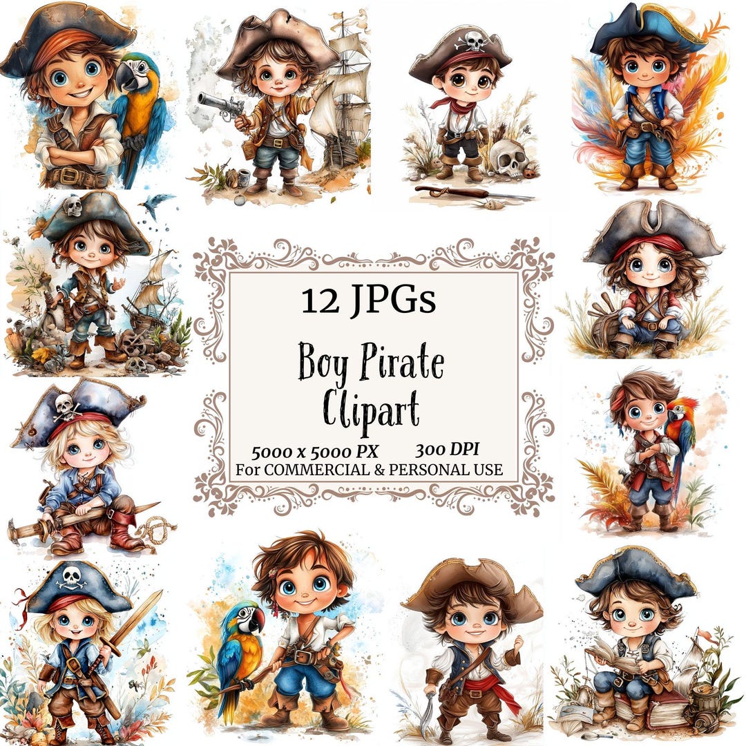 Boy Pirate Printable Watercolor Clipart,pirate Clipart Junk Journaling ...