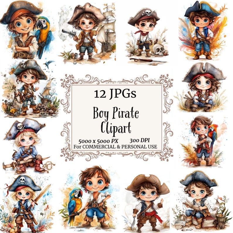 Boy Pirate Watercolor Clipart,pirate Clipart Junk Journaling Quirky ...