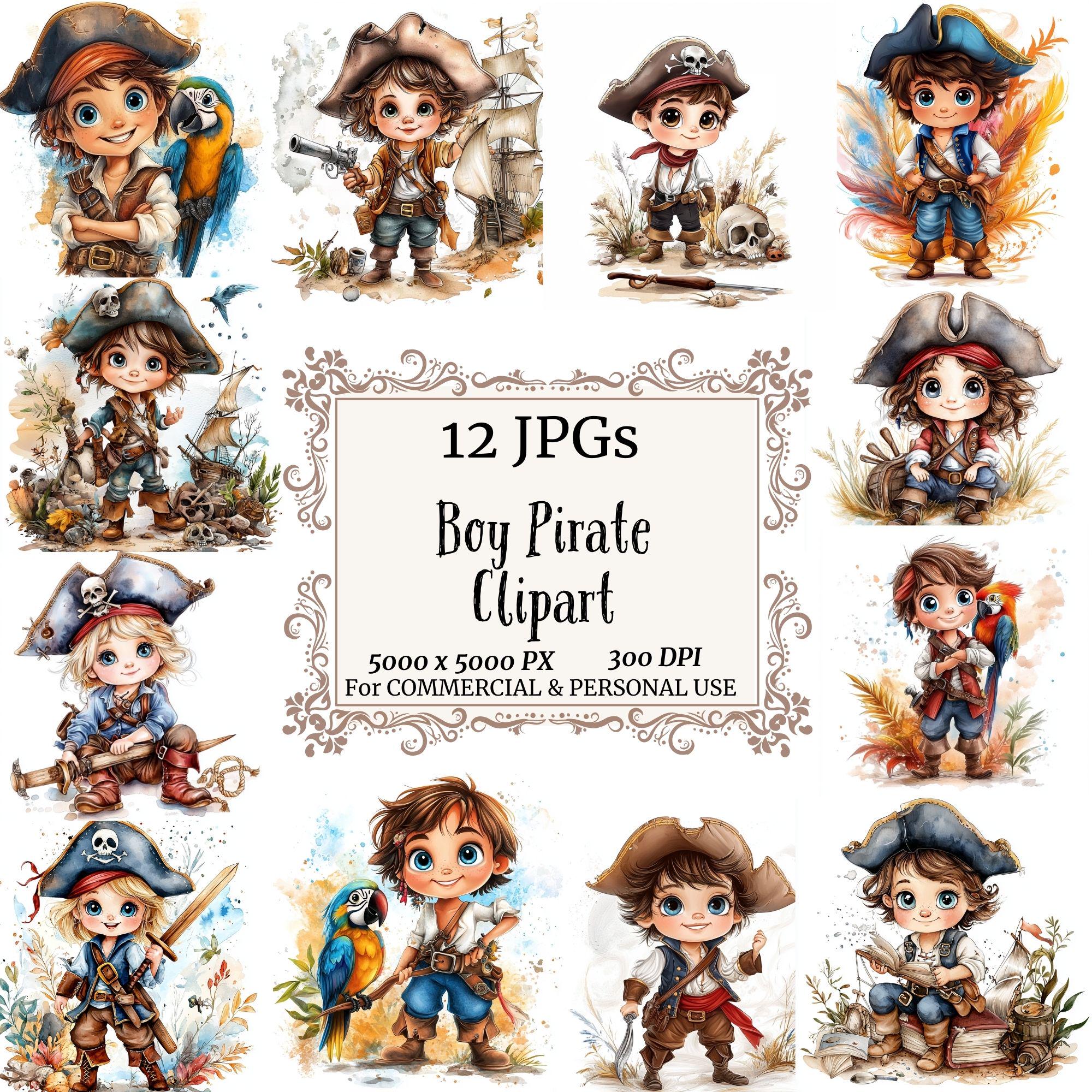 Boy Pirate Watercolor Clipart,pirate Clipart Junk Journaling Quirky ...