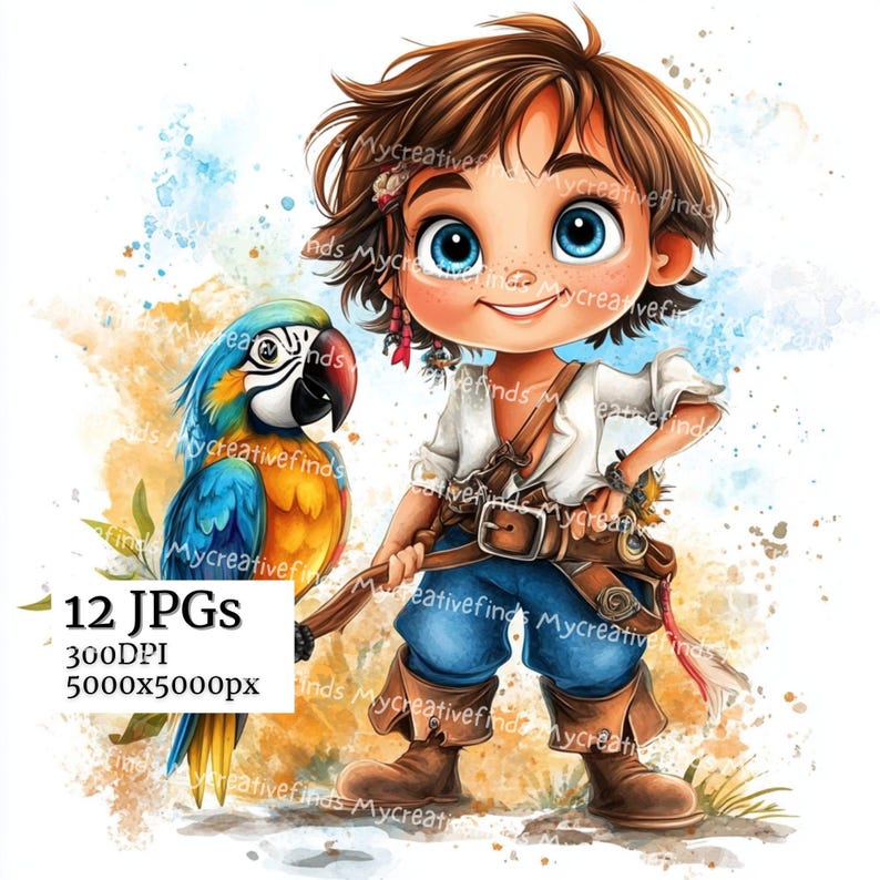Boy Pirate Watercolor Clipart,pirate Clipart Junk Journaling Quirky ...