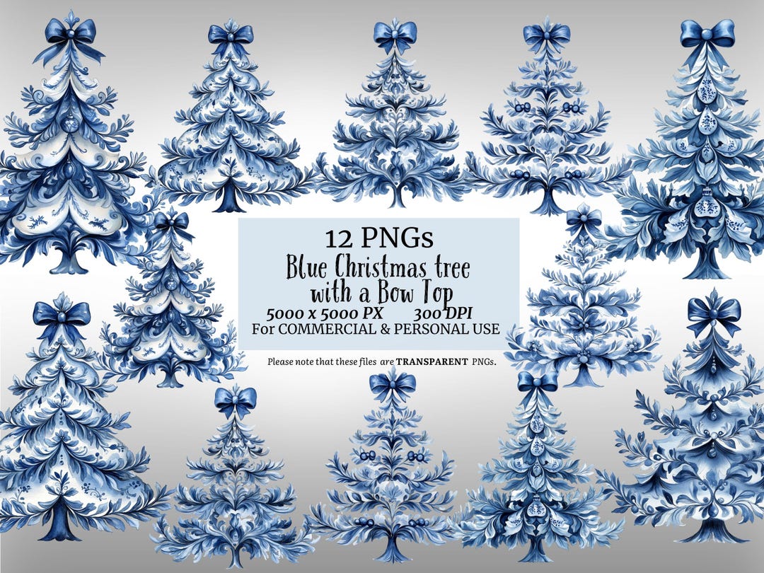 Blue Christmas Tree PNG, Blue Christmas Tree With Bow Top PNG, Blue ...
