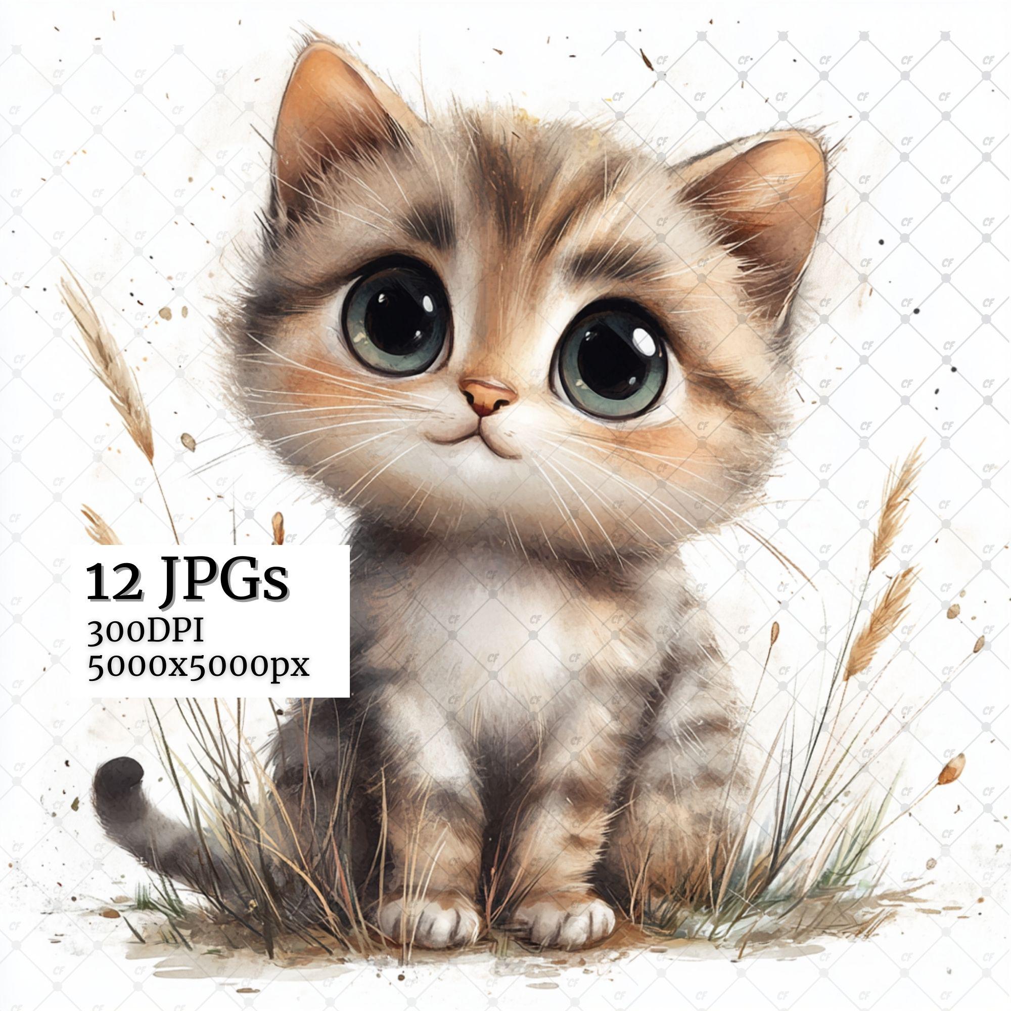 Watercolor Cute Cat Clipart,cat Clipart , Cat Lover Whimsical Animal ...