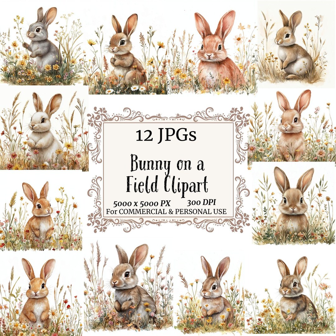 Cute Easter Bunny Clipart Spring Clipart Watercolor Flowers Happy ...