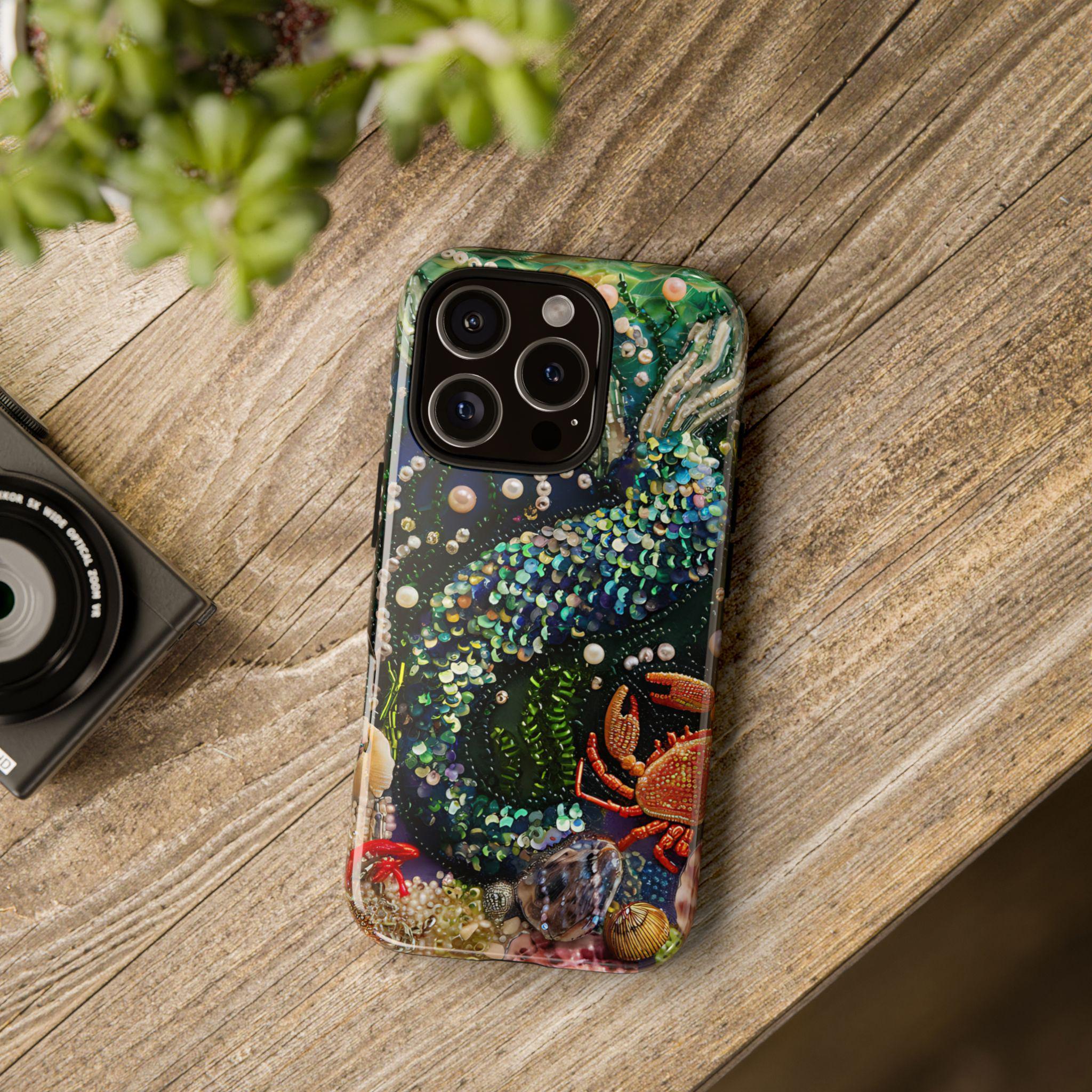 Mermaid Tail Beaded Mosaic Tough Case, Oceanic Sea Life Phone Cover ...