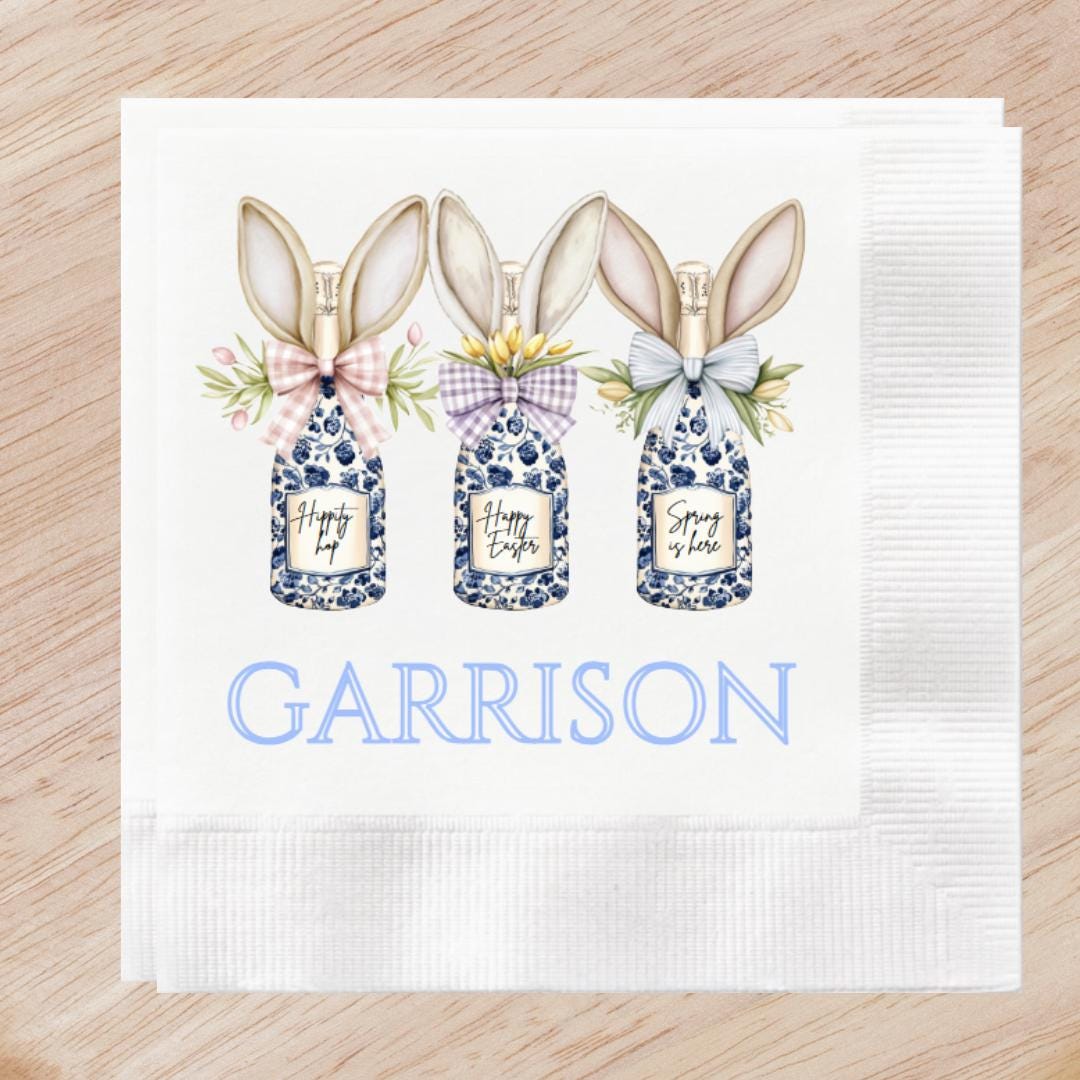 Custom Easter Paper Napkins, Easter Party Tableware, Champagne Bunnies ...
