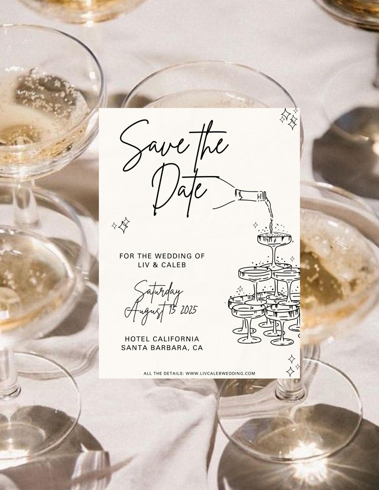 Black & White Champagne Tower Invite Template | Editable Save the Date ...