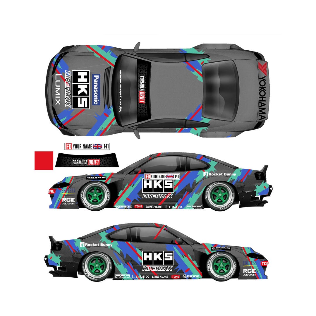 Formula Drift Japan HKS RC 1/10 Scale Body Shell Livery Decal Set ...