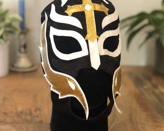 Hand Made BLACK Mask Wrestling Mask Luchador Costume Wrestler Lucha ...