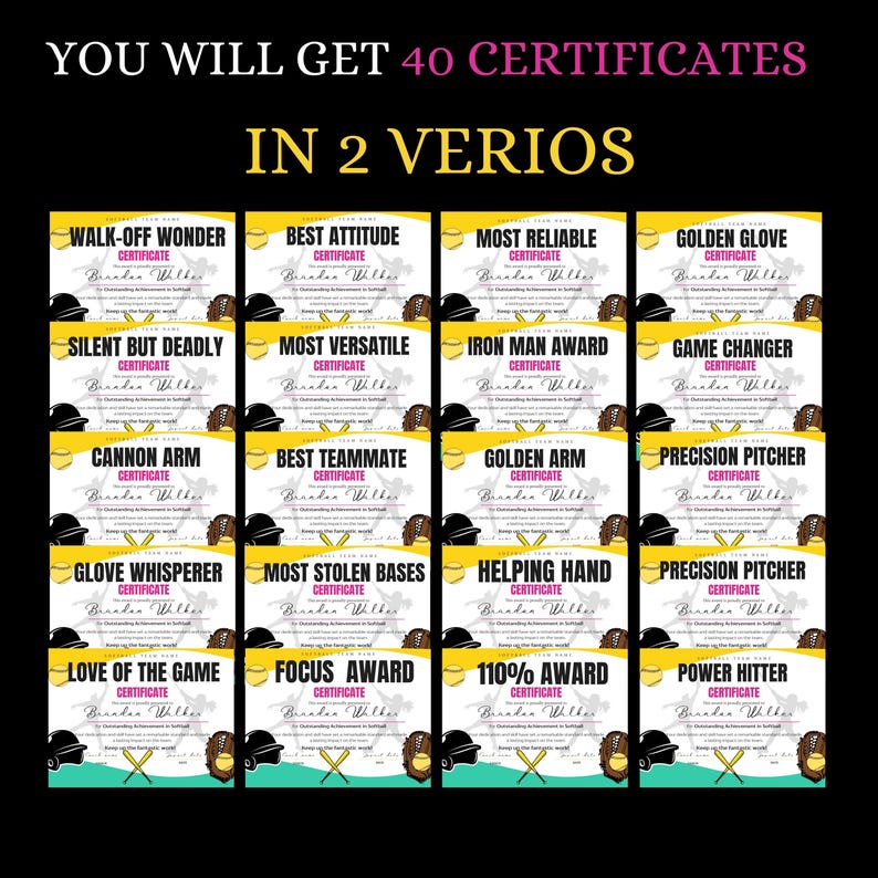 Funny Softball Awards,editable Softball Award, Softball Award, Softball ...