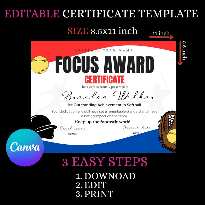 Funny Softball Awards,editable Softball Award, Softball Award, Softball ...