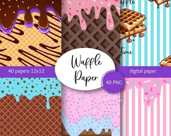 Ice Cream Waffle Cone Background, Waffle Cone Digital Paper, Dripping ...