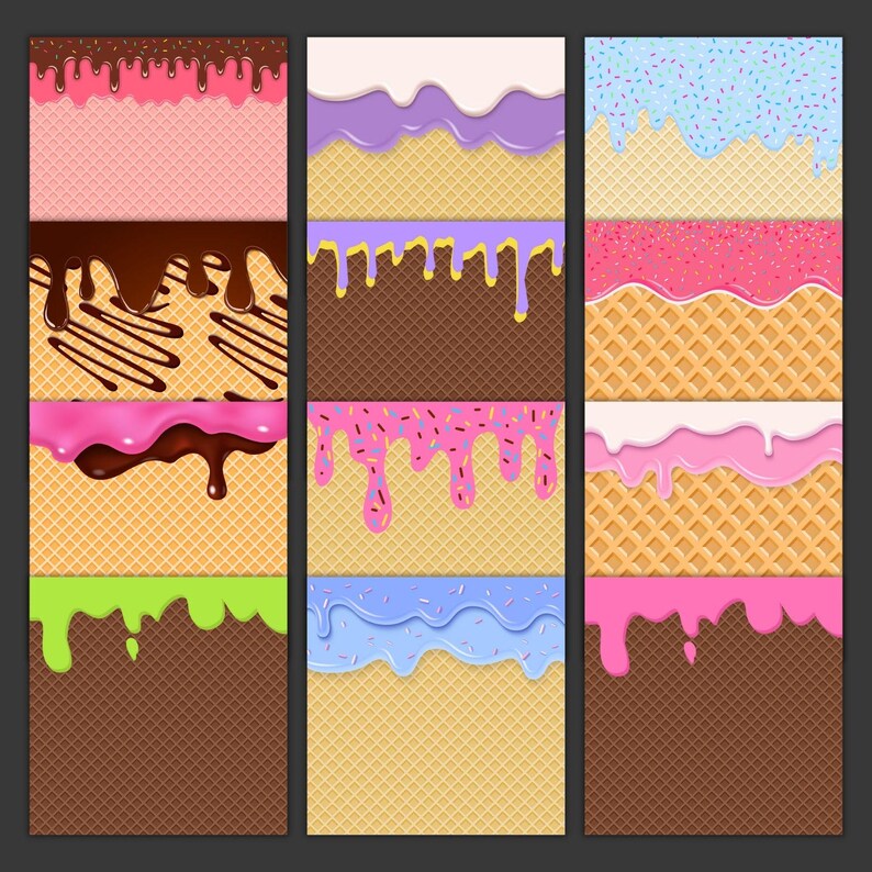 Ice Cream Waffle Cone Background, Waffle Cone Digital Paper, Dripping ...