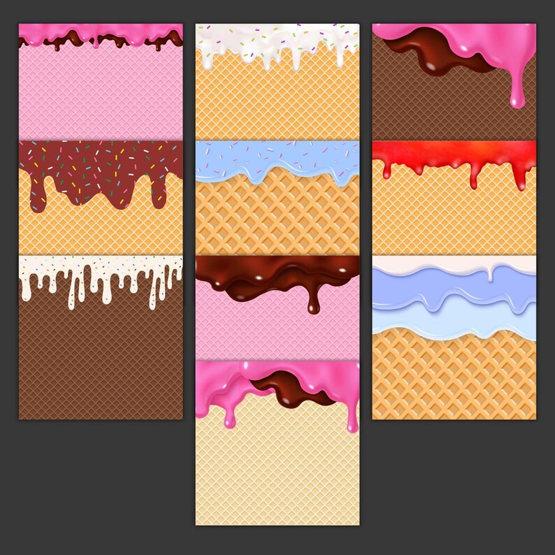 Ice Cream Waffle Cone Background, Waffle Cone Digital Paper, Dripping ...