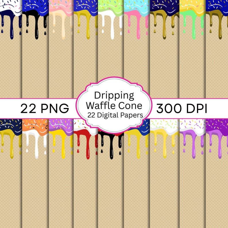 Ice Cream Waffle Cone Background, Waffle Cone Digital Paper, Dripping ...