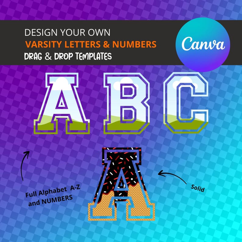 Canva Alphabets Template,canva Letter Frames,varsity Canva Template ...