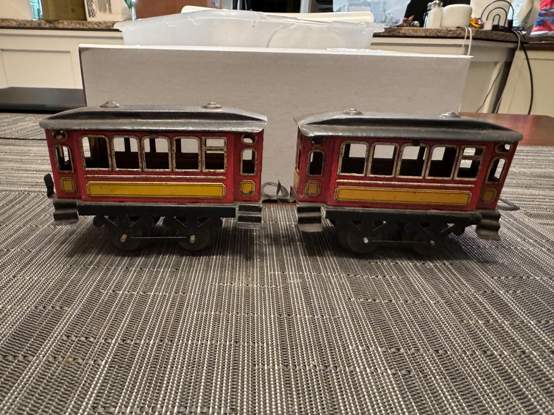 Pair of Vintage Early German O Gauge Tin Toy Train Passenger Cars ...