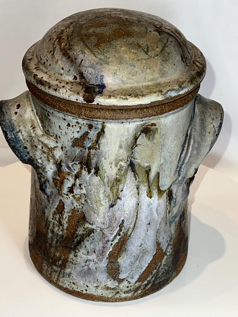 Rare Vintage Stone Lidded Canister Jar Handcrafted Glazed Art Pottery ...