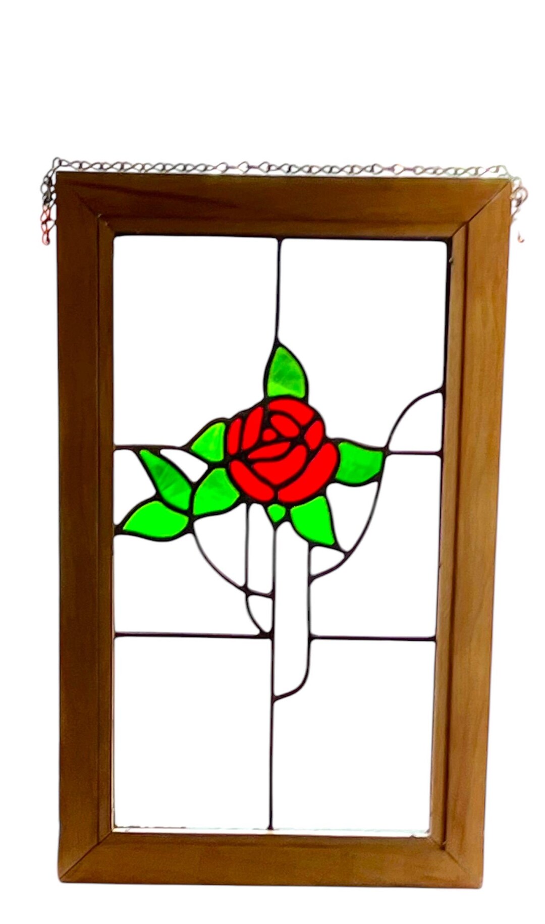 Vintage Framed Rose Flower Stained Glass Hanging Window Wall Art Plaque ...