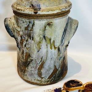 Rare Vintage Stone Lidded Canister Jar Handcrafted Glazed Art Pottery ...