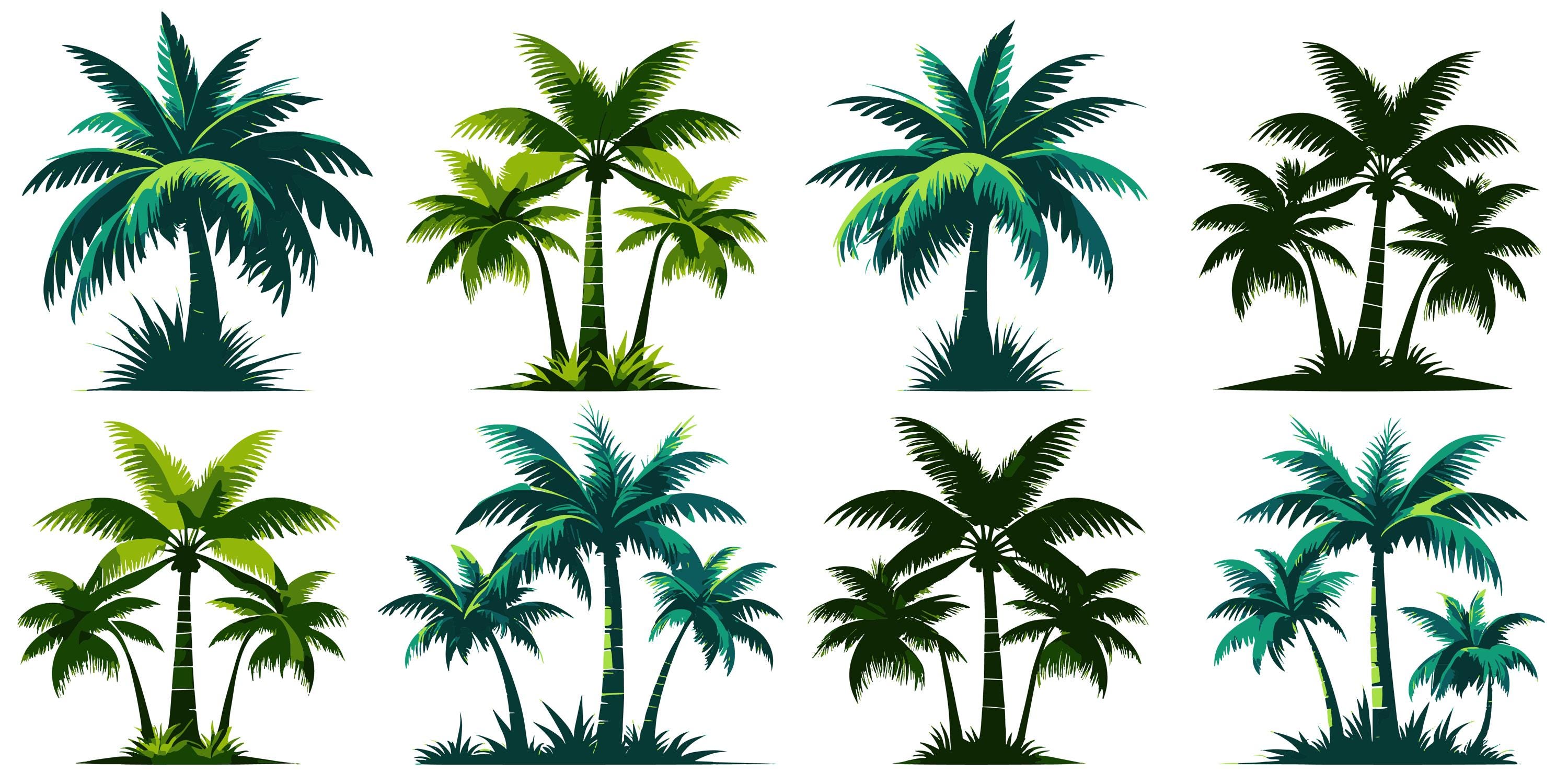 Coconut Palm Tree Set Art Vector Illustration With a White Background ...