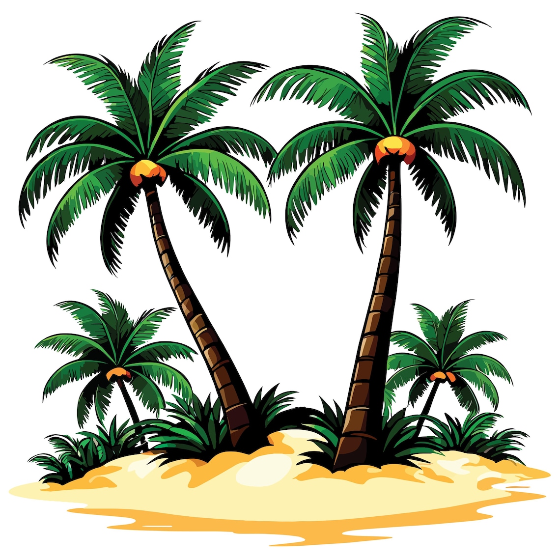 Coconut Palm Tree Set Art Vector Illustration With a White Background ...