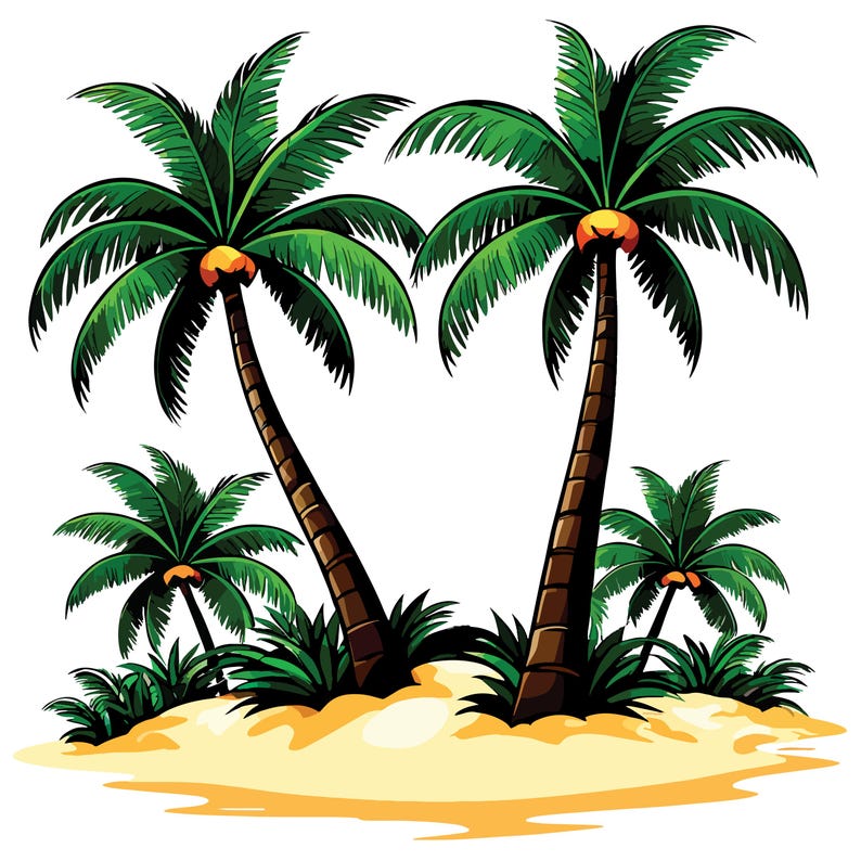 Coconut Palm Tree Set Art Vector Illustration With a White Background ...