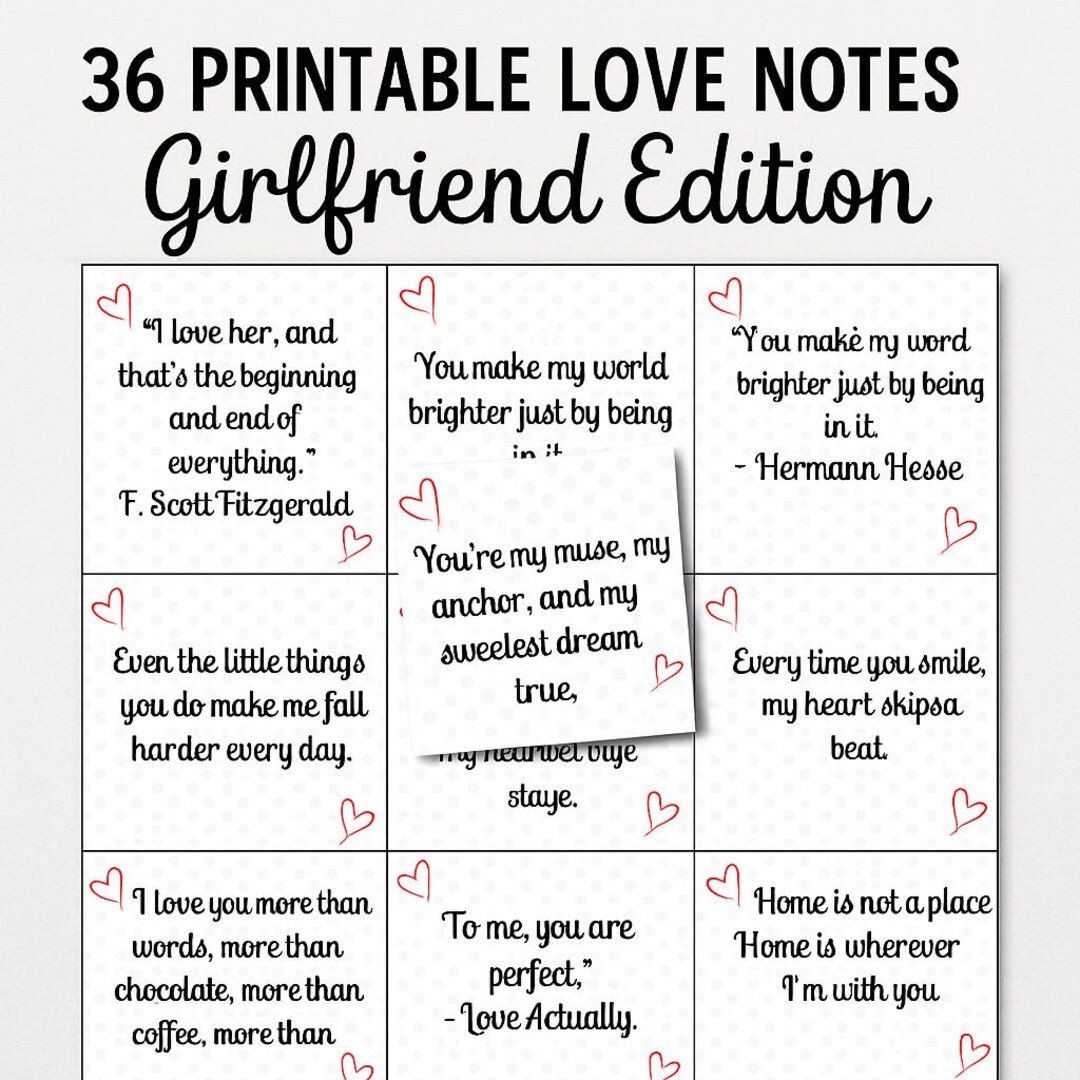 36 Printable Love Notes for Girlfriend | Romantic Gift for Her | Cute ...