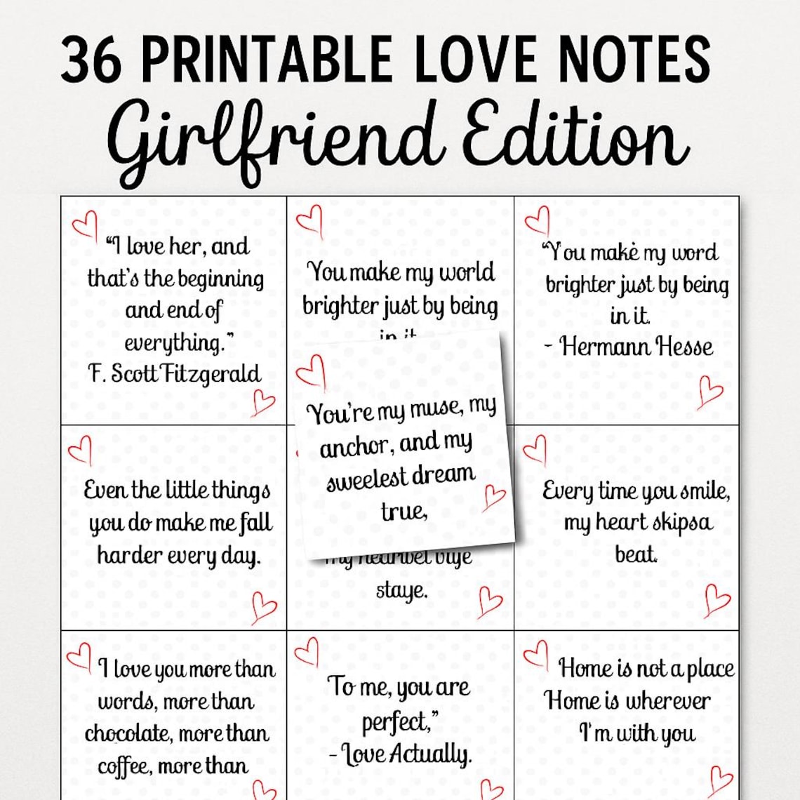 36 Printable Love Notes for Girlfriend | Romantic Gift for Her | Cute ...