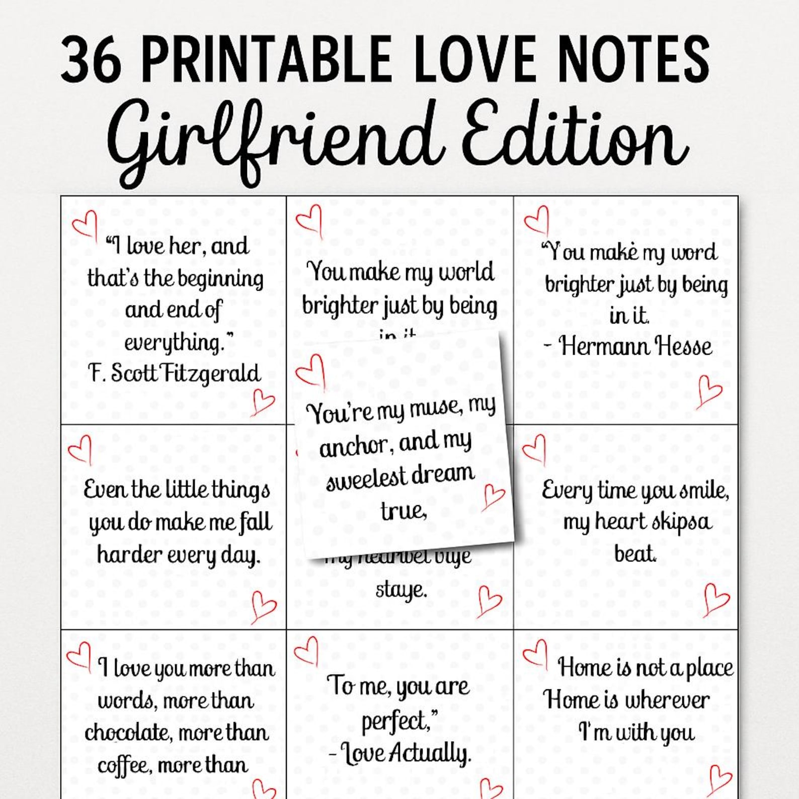 36 Printable Love Notes for Girlfriend | Romantic Gift for Her | Cute ...