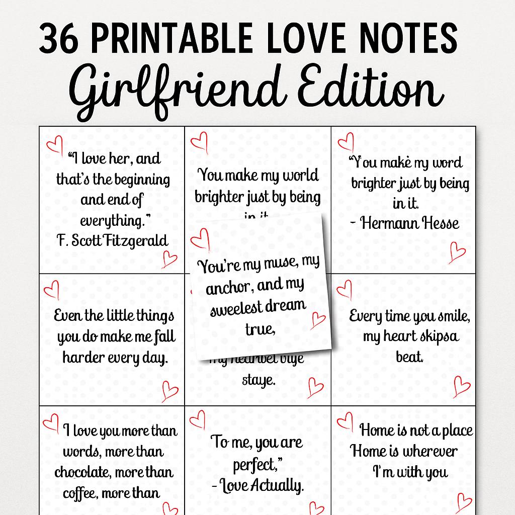 36 Printable Love Notes for Girlfriend | Romantic Gift for Her | Cute ...