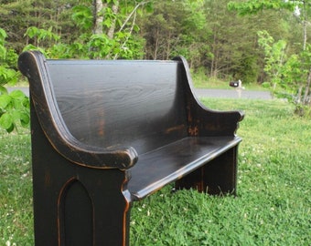 Dropped-arm Black Distressed Church Pew made to Order - Etsy