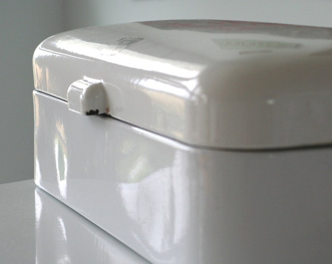 Vintage White Porcelain Enamel Bread Box - Etsy