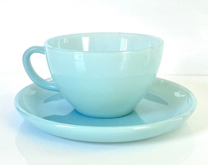 Fire King Turquoise Blue Teacup Cup and Saucer - Etsy