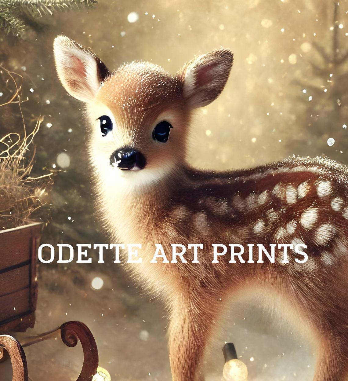 Christmas Painting, Sweet Christmas Fawn Standing in a Snowy Forest ...