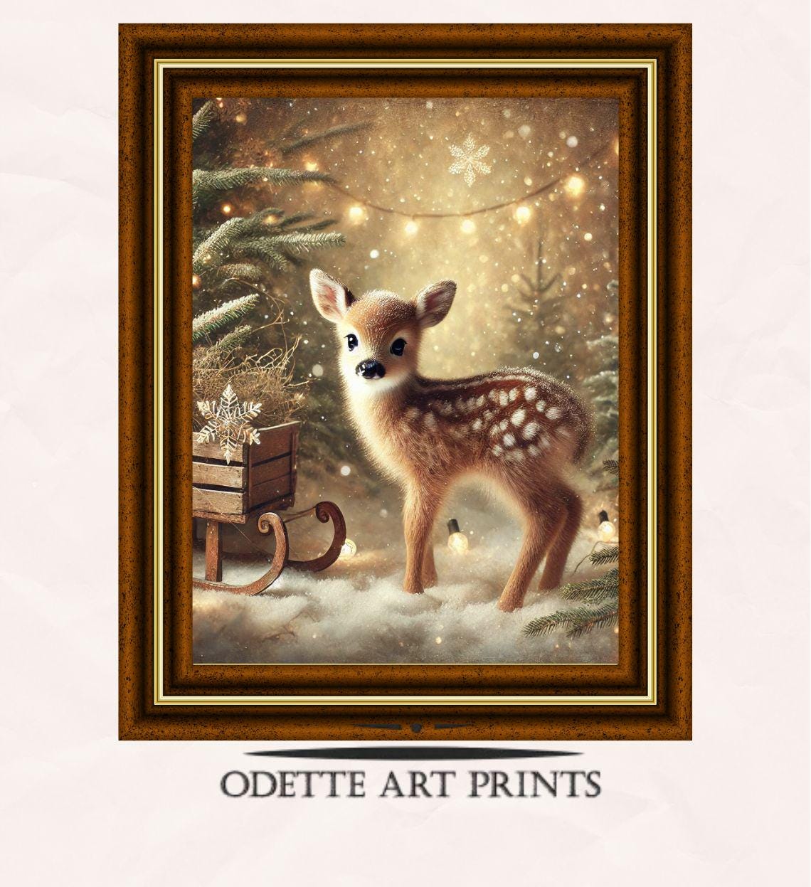 Christmas Painting, Sweet Christmas Fawn Standing in a Snowy Forest ...