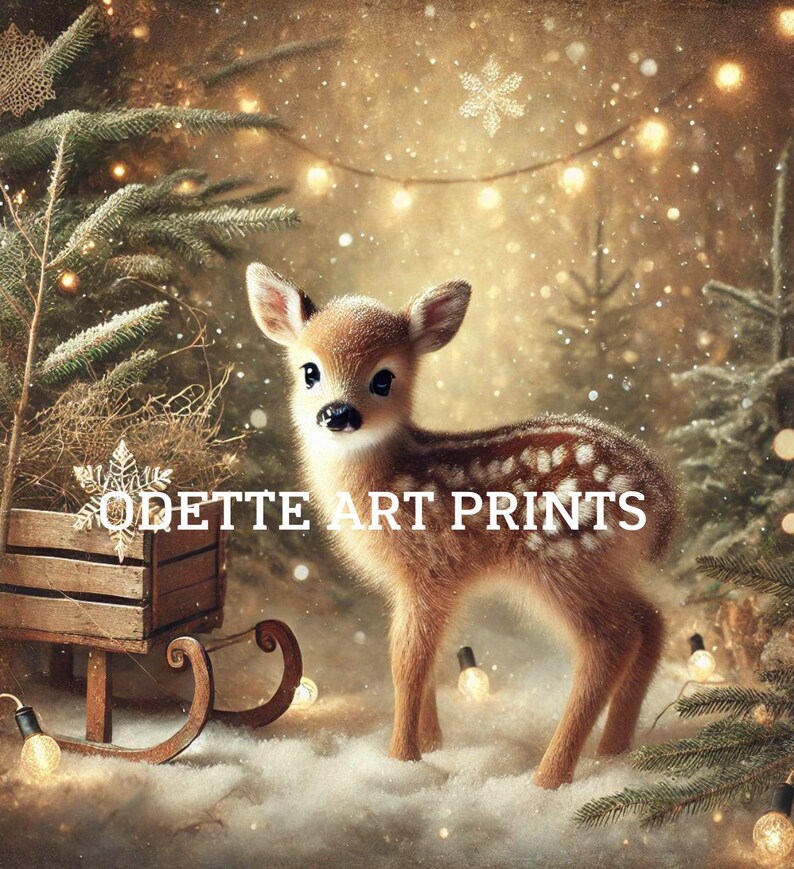 Christmas Painting, Sweet Christmas Fawn Standing in a Snowy Forest ...