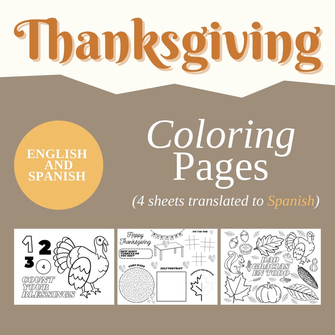 Thanksgiving Coloring Pages bilingual - Etsy