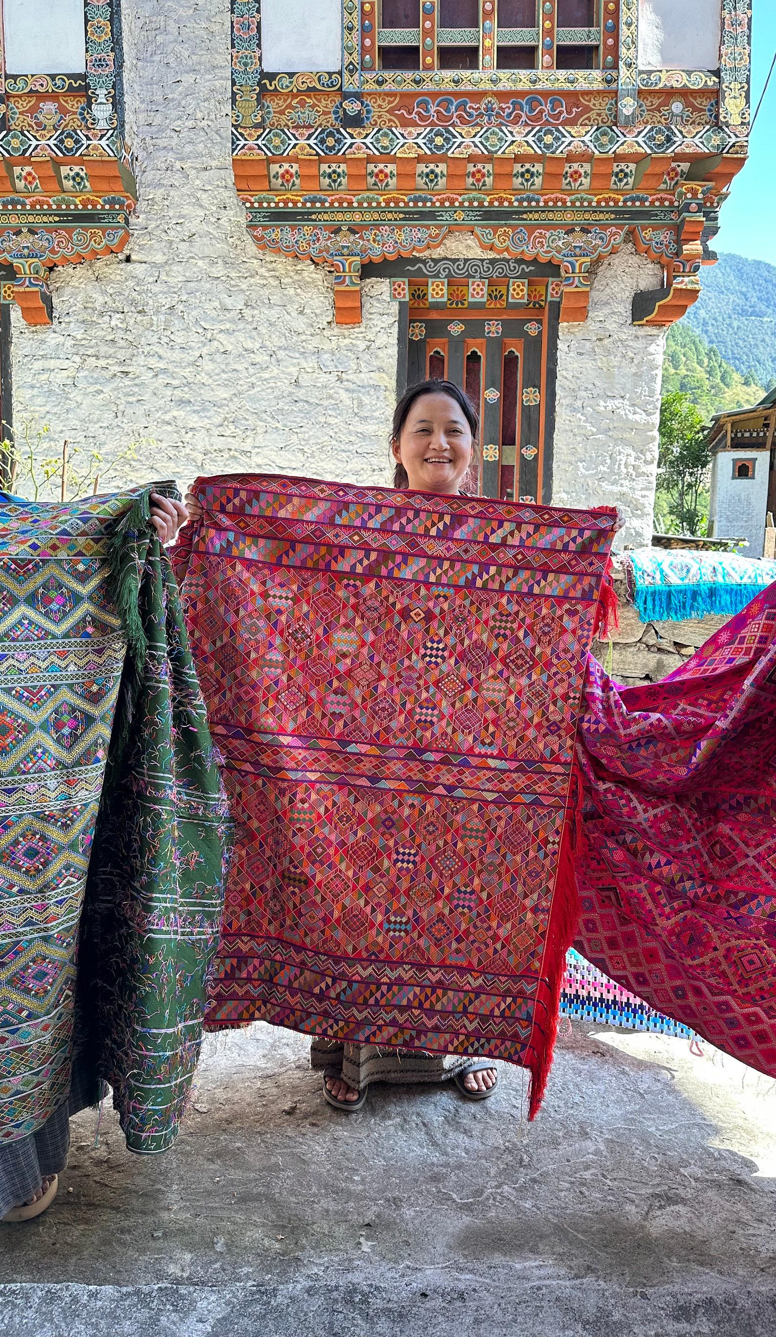 Authentic Hand Woven Bhutanese Red Silk Kira Dress Textile Wall Hanging ...