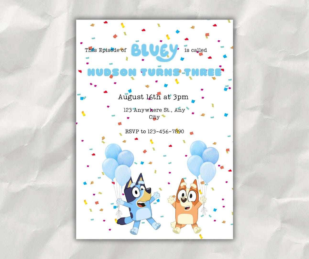 Bluey Birthday Invitation, Confetti Bluey Bday Evite, Customizable ...