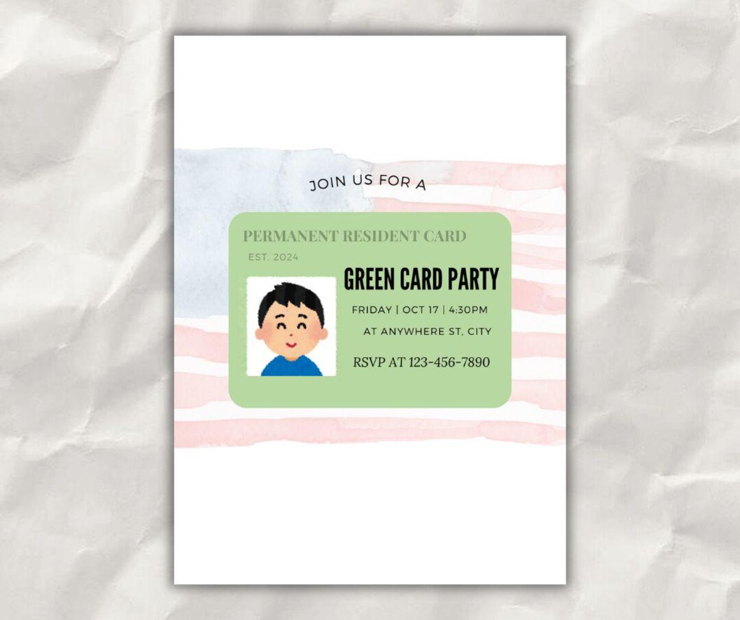 Green Card Party Invitation, US Permanent Resident, Customizable US ...