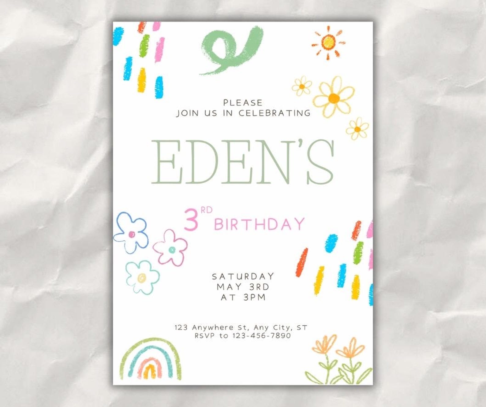 Editable Kids Birthday Party Invitation Template, Colorful Doodle Party ...
