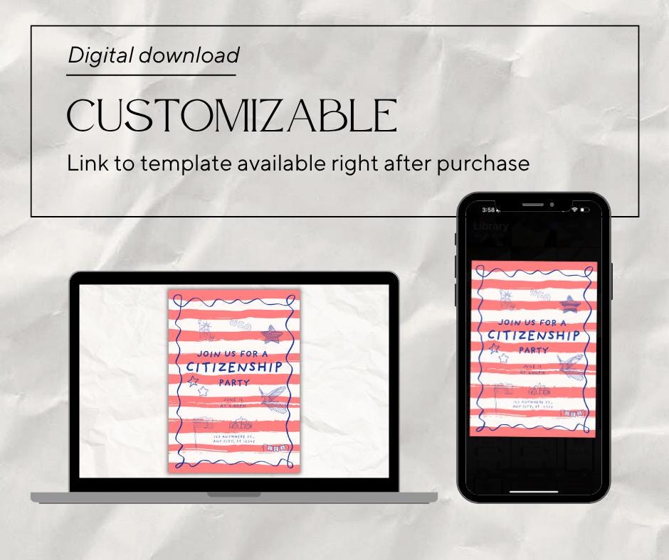Editable Citizenship Party Invitation • Patriotic USA Theme • Digital ...